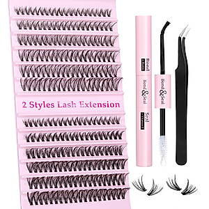 Natural Lash Extension Kit DIY Cluster Eyelash Extension Kit Individual Lashes with Lash Bond and Seal 10-18MM Lash Clusters by HeyAlice (40P, 240PCS, 10-18MM)