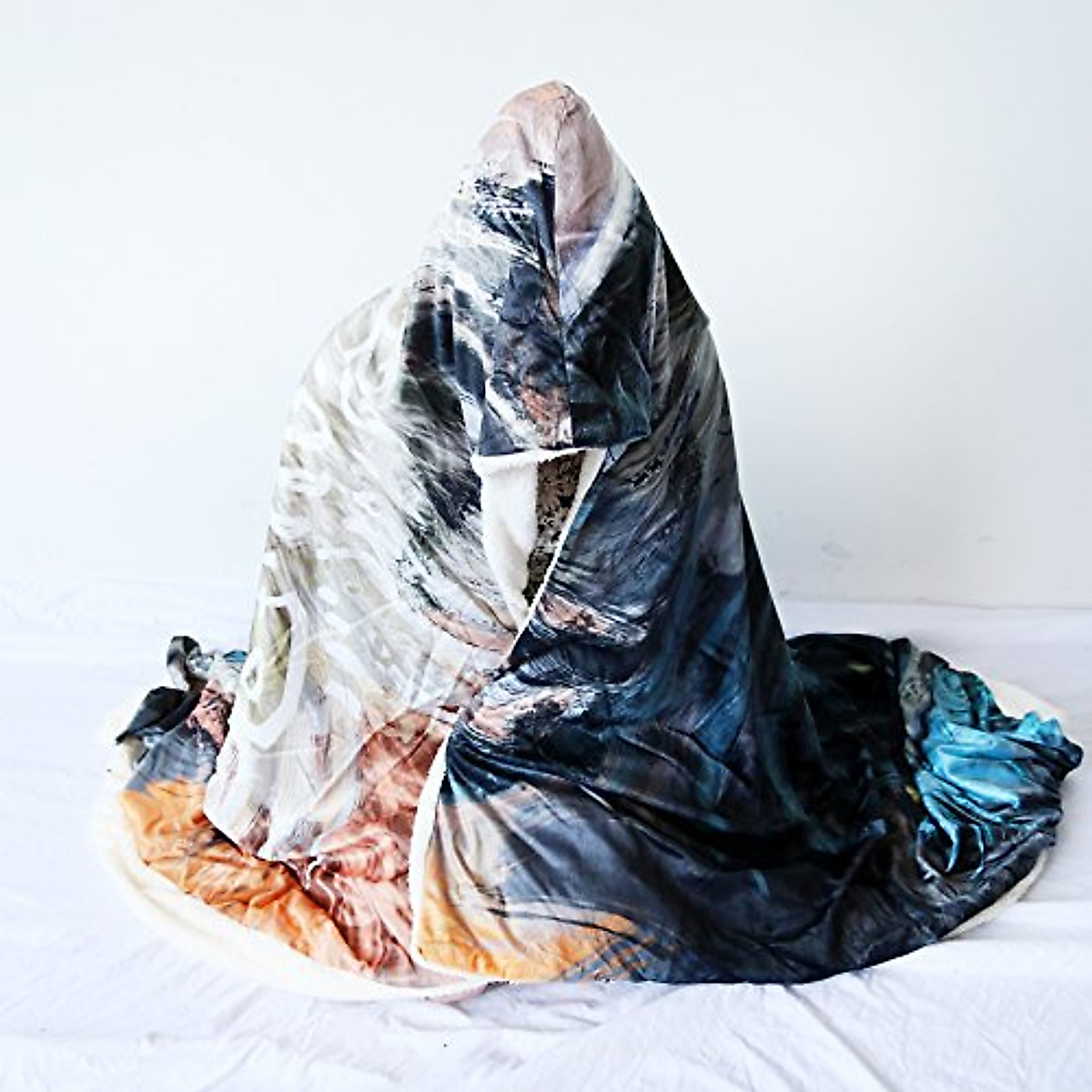 Wolf Warrior by SunimaArt Wolf Plush Wearable Hooded Blanket for Adult or Kids Sherpa Fleece Throw Animal Blanket with Hood (60"x 80")