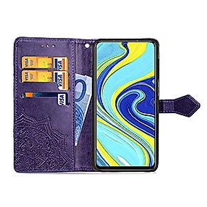 LEMAXELERS Redmi Note 9 Pro Case PU Leather Phone Case Mandala Embossed Wallet Flip Shockproof Protective with Stand Card Holder Cover for Xiaomi Redmi Note 9S / Note 9 Pro Max. Mandala Purple SD