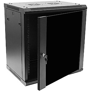 NavePoint 12U Server Rack Enclosure - 17.7” Deep, 12U Wall Mount Network Cabinet with Locking Glass Door for 19” IT Equipment, 12U Network Rack with 2 Fans, Removable Side Panels, Black