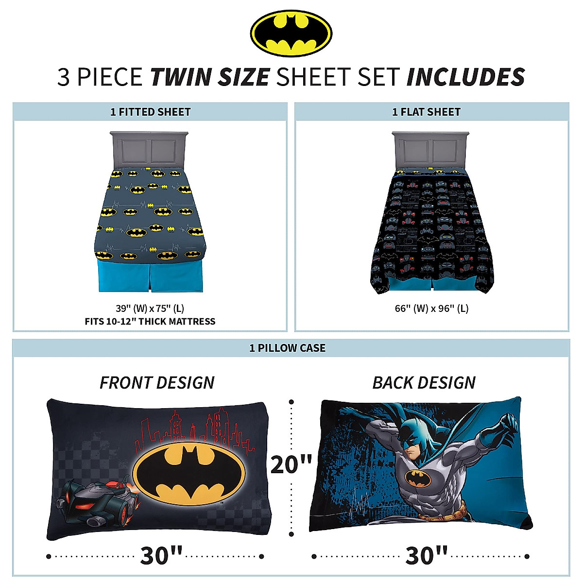 Franco Kids Bedding Super Soft Sheet Set, Twin, Batman