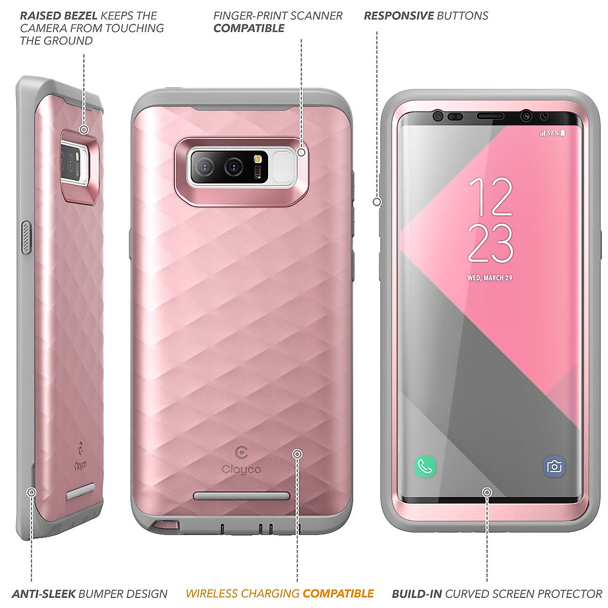 Galaxy Note 8 Case, Clayco [Hera Series] Full-Body Rugged Case with Built-in Screen Protector for Samsung Galaxy Note 8 (2017 Release) (Rosegold)