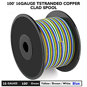 DOAUTO Enough 100Ft Enough 16AWG 5 Way Bonded Trailer RV Camper Towing Boat Wiring Harness Spool, Standard Primary 16AWG 5 Wire Ideal for All Basic Wiring Needs(Green, Yellow, Brown, Blue, White)