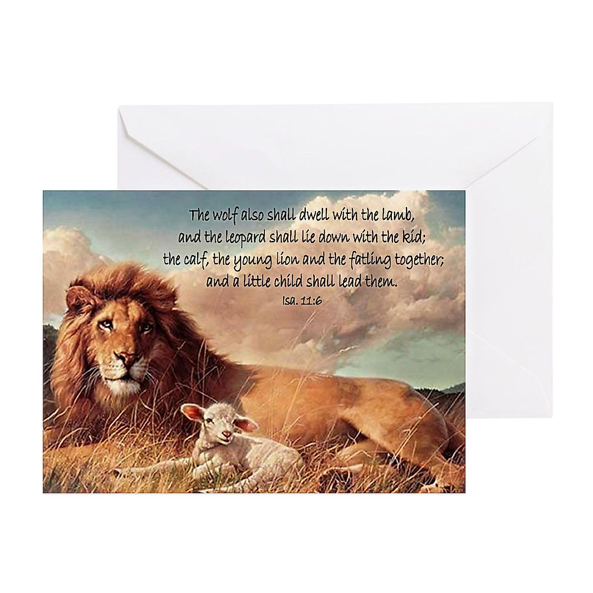 CafePress Greeting Card Lion And Lamb Greeting Cards Greeting Card (20-pack), Note Card with Blank Inside, Birthday Card Glossy