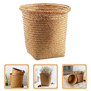 ABOOFAN Wicker Waste Basket Straw Woven Trash Can Rustic Garbage Container Bin Flower Basket for Bathroom Kitchen Home Office M