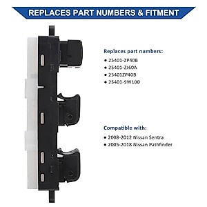 Obaee Power Master Window Switch 25401-ZJ60A Driver Side Compatible with Nissan Sentra 2007-2012, Nissan Pathfinder 2005-2008, Replaces OE 25401-ZP40B 25401ZP40B 25401-9W100