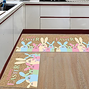 Arts Print Easter Bunny Kitchen Mats Set of 2,Colorful Rabbits Retro Texture Floor Mat,Non-Slip Durable Kitchen Rugs for Kitchen Sink,Laundry Room,15.7x23.6Inch+15.7x47.2Inch