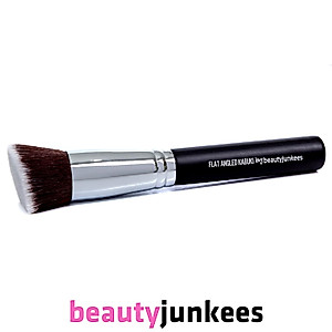 Flat Angled Kabuki Bronzer Brush - Beauty Junkees Contour Brush with Soft Dense Synthetic Bristles for Contouring, Blending, Buffing with Powder Cream Liquid Cosmetics, Vegan Makeup Brushes