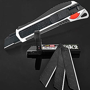 ASSIST Snap Off Heavy Duty 18mm Utility Knife Box Cutter ,25kgs Locking Froce , with 10pack SK2 High-Carbon Steel Black Premium Tempered Sharp Blades, Hand tool Gifts