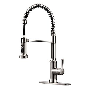 Kitchen Faucet with Pull Down Sprayer Spring Brushed Nickel Commercial Single Handle Gooseneck Stainless Steel Pull Out Kitchen Sink Faucet Wasserrhythm