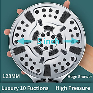 Acbaeta Modern 9-Setting Stainless Steel Shower Head with Handheld, 5-Inch Large Shower Head and 60-Inch Hose, 8 Spray and 2 Jet Modes, Powerful Filters and Water Saver Included