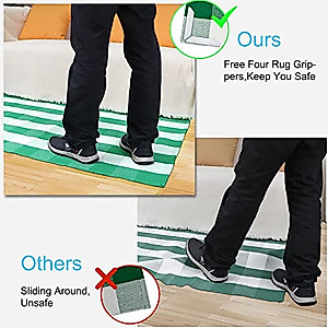 Green Checkered Outdoor Rug Front Door Mat 24'' x 51'', Buffalo Plaid Entryway Rug with 4 Non-Slip Grippers, Farmhouse Vibe Porch Rug Welcome Layered Doormat, Laundry Room/Entrance/Kitchen Rug