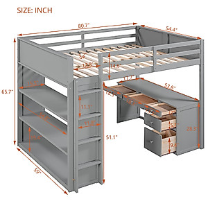 CITYLIGHT Full Loft Bed with Desk and Shelves,Wooden Full Size Loft Bed with Desk and Storage Drawers, Space Saving Loft Bed Full for Kids Girls Boys (Full,Grey)