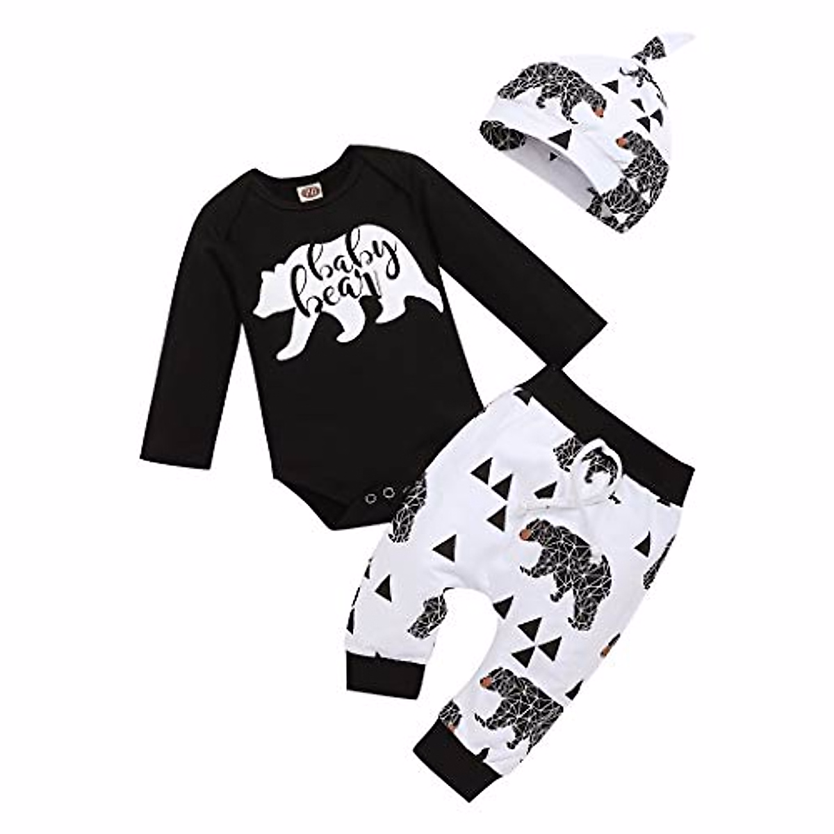 Newborn Baby Boys Romper 3PCs Set Clothes Infant Baby Bear Bodysuit Pants Hat Fall Winter Outfits Stuff Set 3-6M