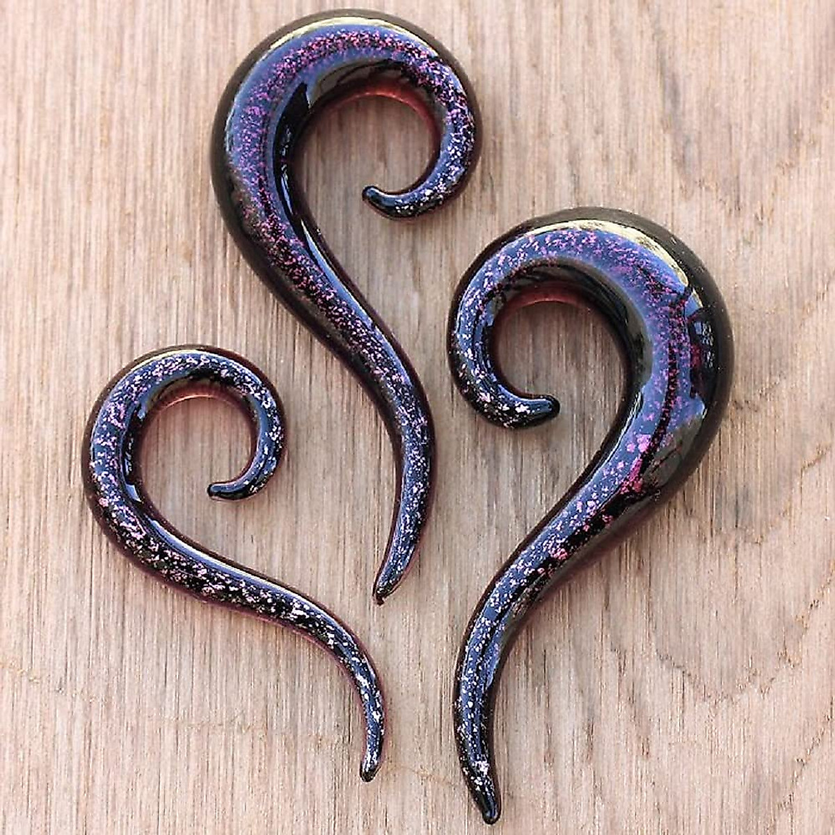 Pierced Owl Purple Glass Sparkle Spiral Taper Plugs, Sold as a Pair (10mm (00GA))