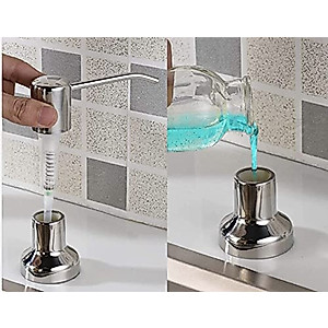 Soap Dispenser for Kitchen Sink, Built in, Stainless Steel, Pump Set for Dish Soap or Lotion, Refill from The Top (Silver)