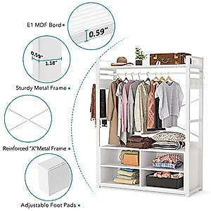 Tribesigns Free-standing Closet Clothing Rack, Metal Closet Organizer System with Shelves and Hooks, Heavy Duty Clothes Garment Rack Shelving for Bedroom, Laundry, Mushroom, Walk-in Closet (WHITE)
