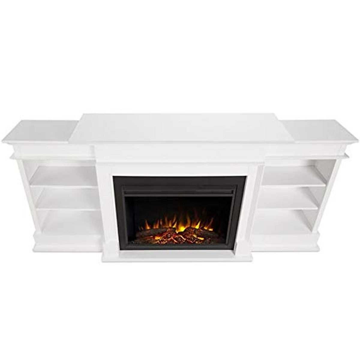 BOWERY HILL Contemporary Electric Wood Fireplace Mantel Heater TV Stand with Remote Control, Adjustable Led Flame, 1500W in White