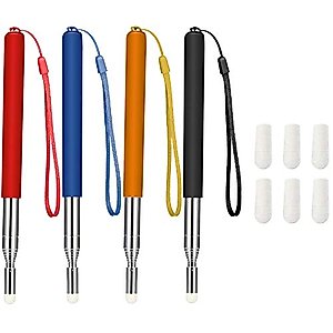 4 Pieces Retractable Teacher Pointer Telescopic Teaching Pointer Presenter Whiteboard Pointer and Lanyards with 6 Pieces Extra Felt Nibs for Teachers Presenter, Extends Design (39 Inches)