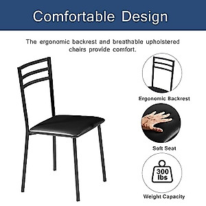 VECELO 3 Piece Kitchen Dining Room Set, Wood Round Table for Breakfast Nook Small Space, Dinette with 2 Cushioned Chairs, Matte Black