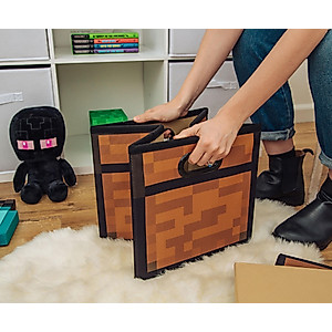 Minecraft Brown Chest 13-Inch Storage Bin Chest With Lid | Foldable Fabric Basket Container, Cube Organizer With Handles, Cubby For Shelves, Closet | Home Decor Essentials, Video Game Gifts