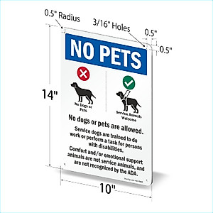 SmartSign 14 x 10 inch “No Pets - No Dogs Or Pets Allowed, Comfort/Emotional Support Animals Not Service...” Metal Sign, 40 mil Laminated Rustproof Aluminum, Multicolor