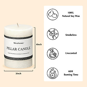 3x4 Inch White Pillar Candles Set of 3 - Hand-Poured Unscented Candles, Long Clean Burning, Large Big Candles, Smokeless Dripless Candles for Dinner Table, Wedding, Home, Bathroom, Rustic Decor