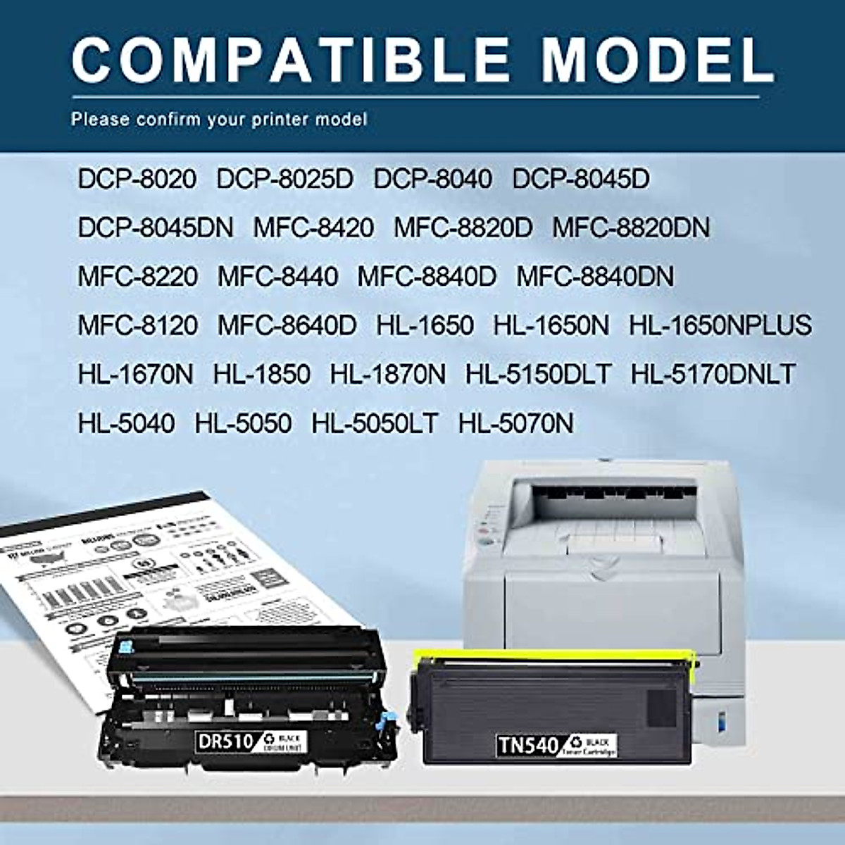 MITOCOLOR TN540 Toner Cartridge and DR510 Drum Unit Replacement for Brother TN540 DR510 TN-540 DR-510 for HL-5040 HL-5140 HL-5170DN MFC-8220 MFC-8440 MFC-8840D MFC-8640D Printer (2 Toner+ 1 Drum)