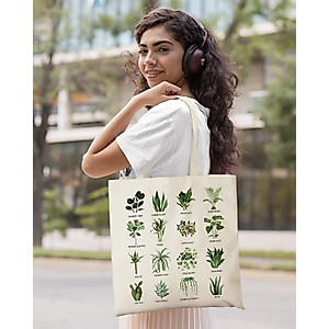 AUSVKAI Canvas Tote Bag Aesthetic for Women, Cute Trendy Green Plants Reusable Cotton Bags with Handle for Grocery College Shopping Beach