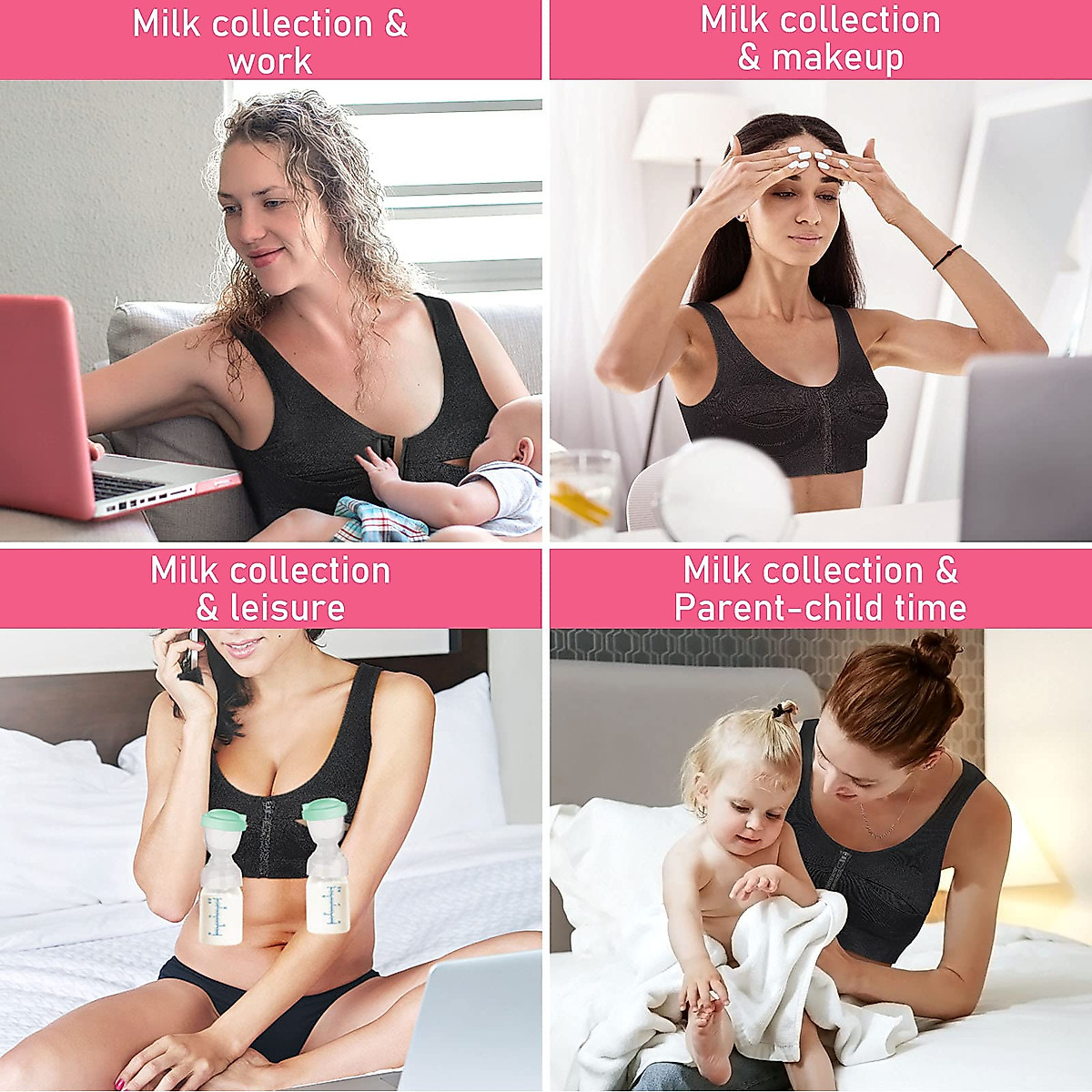 Lictin Pumping Bra Hands,Pumping and Nursing Bra in One,Adjustable Breast Feeding Bras with Zipper,Suitable for Breastfeeding-Pumps by Medela,Lansinoh,Philips Avent, Spectra Black,Below S Size