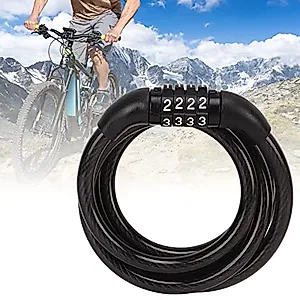 Bike Cable Lock, Manganese Steel Scratch Proof Drill Resistant Anti Theft Chain Lock Combination Not Changeable Password for Scooters