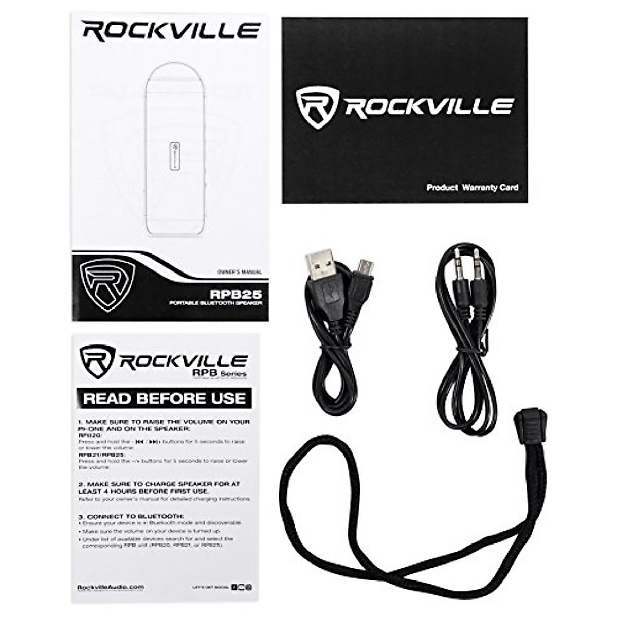 Rockville RPB25 40 Watt Portable/Outdoor Bluetooth Speaker w/USB+SD+Aux In+FM, Black, Small