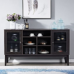 Mixcept Wood 60” Sideboard Buffet Table Storage Cabinet Console Table with 2 Doors and Adjustable Shelves, Cupboard Kitchen Sideboard for Kitchen Dining Room, Espresso