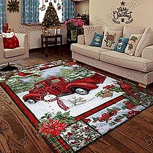 Christmas red Truck Snowy Cardinals Home Decor Area Rug (Large)