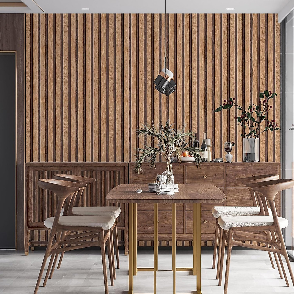 Yun-aeon Natural Wood Peel and Stick Wallpaper Wood Slats - 17.3"x 160" Tan Self-Adhesive Waterproof Vinyl Removable Wall Paper for Wall Decor Bedroom