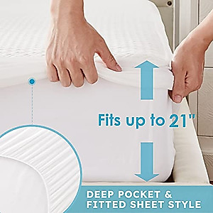Cozymaker Queen Size 100% Waterproof Mattress Protector，Premium Bamboo Mattress Cover 3D Air Fabric Smooth Soft Breathable Mattress Pad Cover Noiseless Washable, 8-21" Deep Pocket (White, Queen)