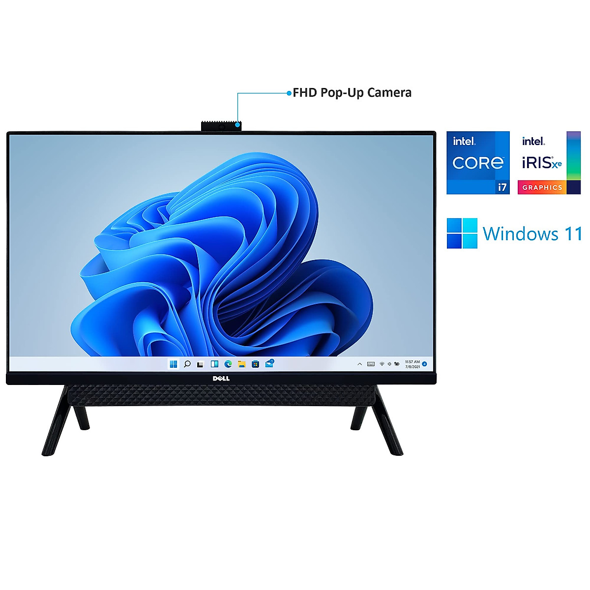 Dell Inspiron 7700 27" Full HD Display All-in-One Desktop Computer - 11th Gen Intel Core i7-1165G7 up to 4.7 GHz CPU, 8GB DDR4 RAM, 1TB SSD, Intel Iris Xe Graphics, Windows 11 Pro, Black
