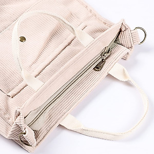 Etercycle Crossbody Bag for Women, Corduroy Tote Bag Casual Shoulder Handbags Big Capacity Shopping Bag with Zipper and Outer Pocket (Beige)