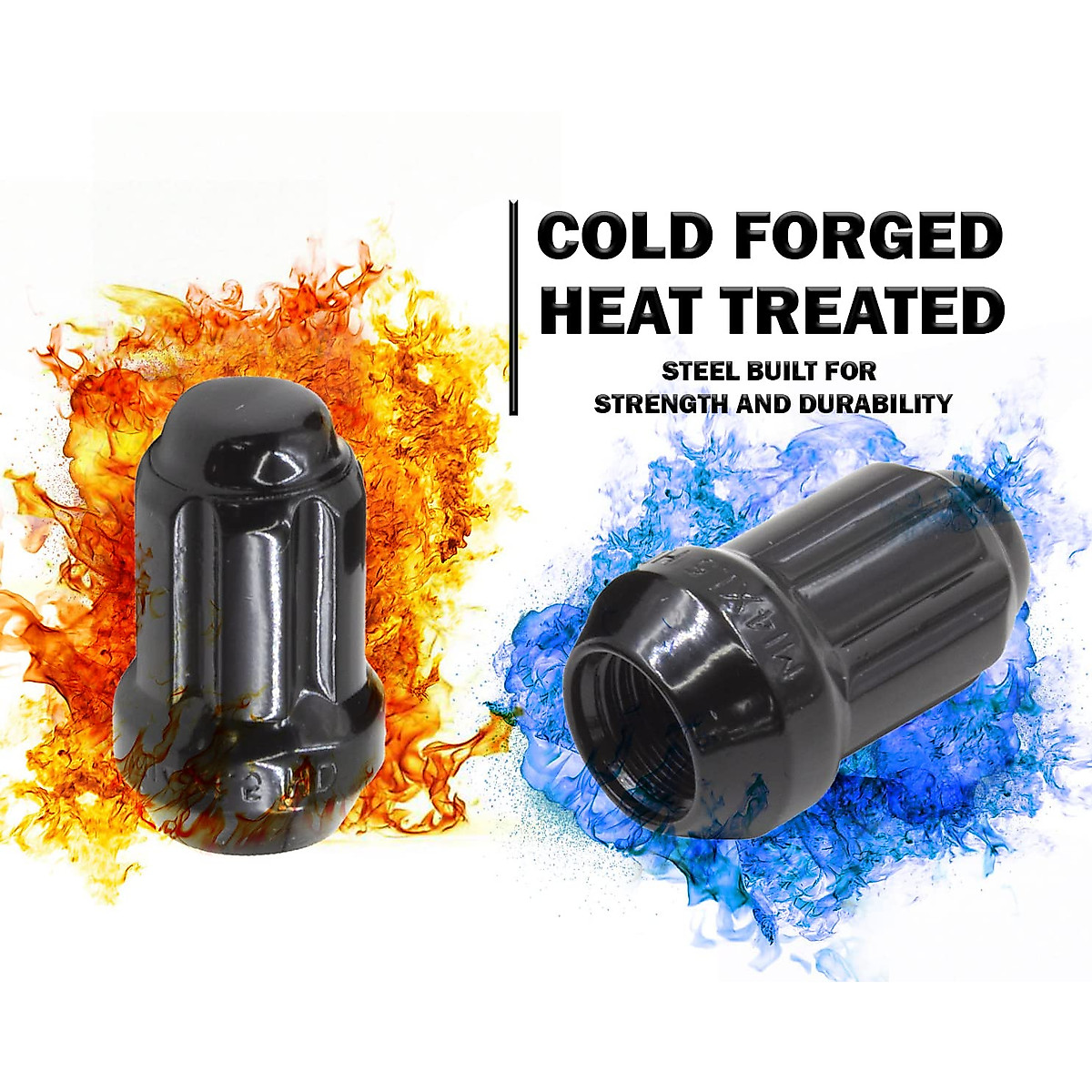 Wheel Accessories Parts Set of ATV/UTV 16 Black 12x1.5 Lug Nuts 1.38" Long for Car Small Diameter Bulge Acorn Spline Lug Nuts Cone Seat Locking with Key (M12 x 1.5, Black)