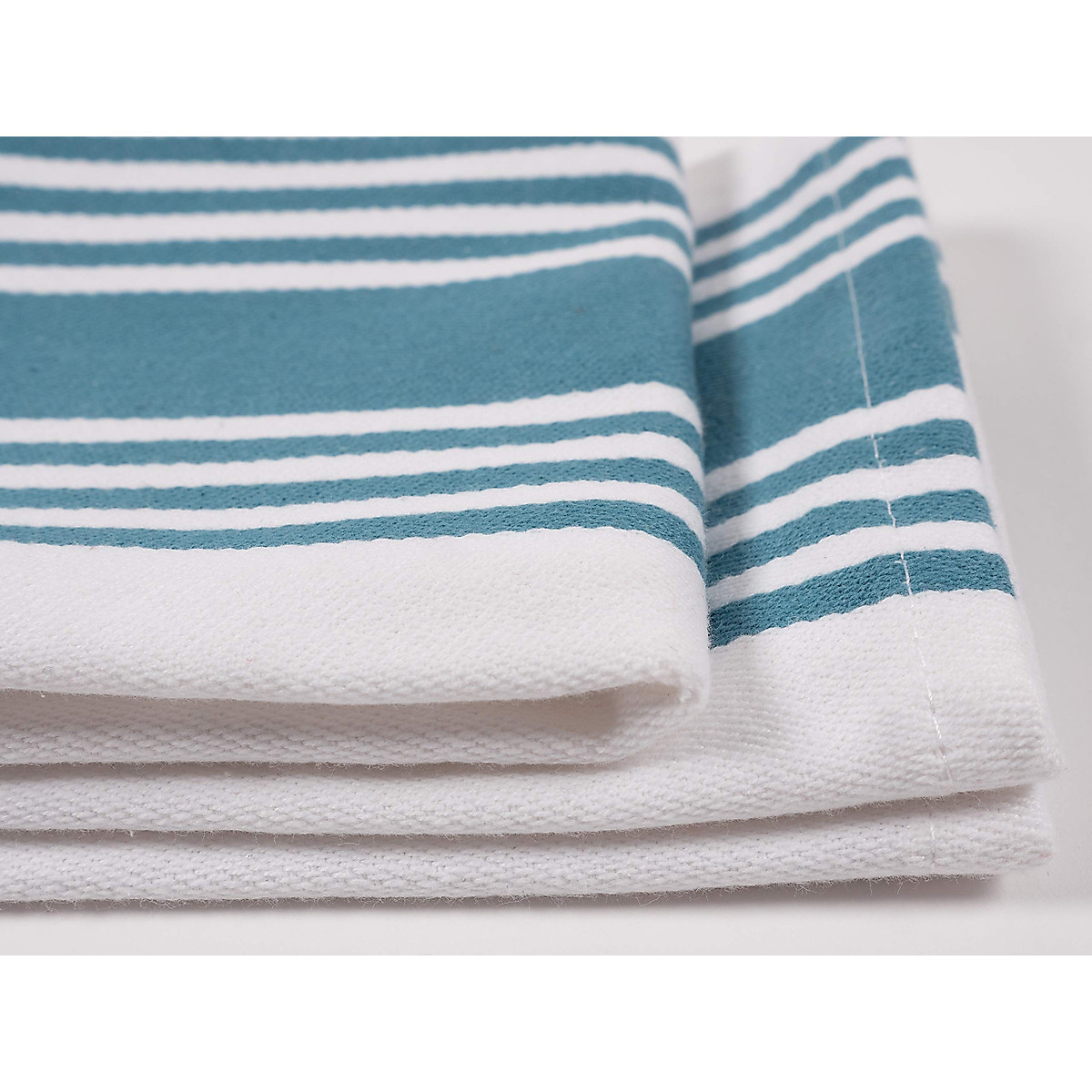 KAF Home Set of 4 Centerband and Waffle Flat Kitchen Towels | 18 x 28 Inch Absorbent, Durable, Soft, and Beautiful Kitchen Towels | Perfect for Messes and Drying Dishes - Teal