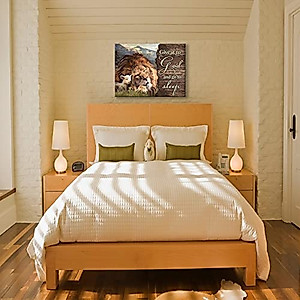 Bedroom Wall Decor Lion of Judah and Lamb Pictures Christian Gift Religious Canvas Wall Art Give it to God and Go to Sleep Sign Painting Prints Framed Artwork for Bathroom Living Room 12"x16"
