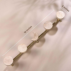 Folkuture Coat Rack Wall Mount or Wall Hooks for Hanging, 5 Hook Coat Hanger or Wall Coat Rack with Hooks, 16" x 3" Heavy Duty Entryway Hook Rack for Hanging Bags, Keys, Hats or Bathroom Towel - Moon