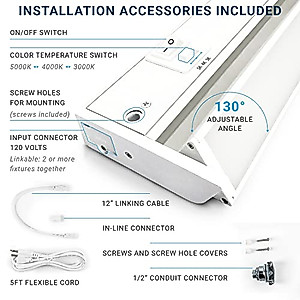 PARMIDA LED Swivel Under Cabinet Lighting, Hardwired or Plug-in Installation, 8 Inch, 6W, 3CCT Color Selectable - 3000/4000K/5000K, Rotatable Lens, Dimmable, Linkable, 120V, 360LM, White
