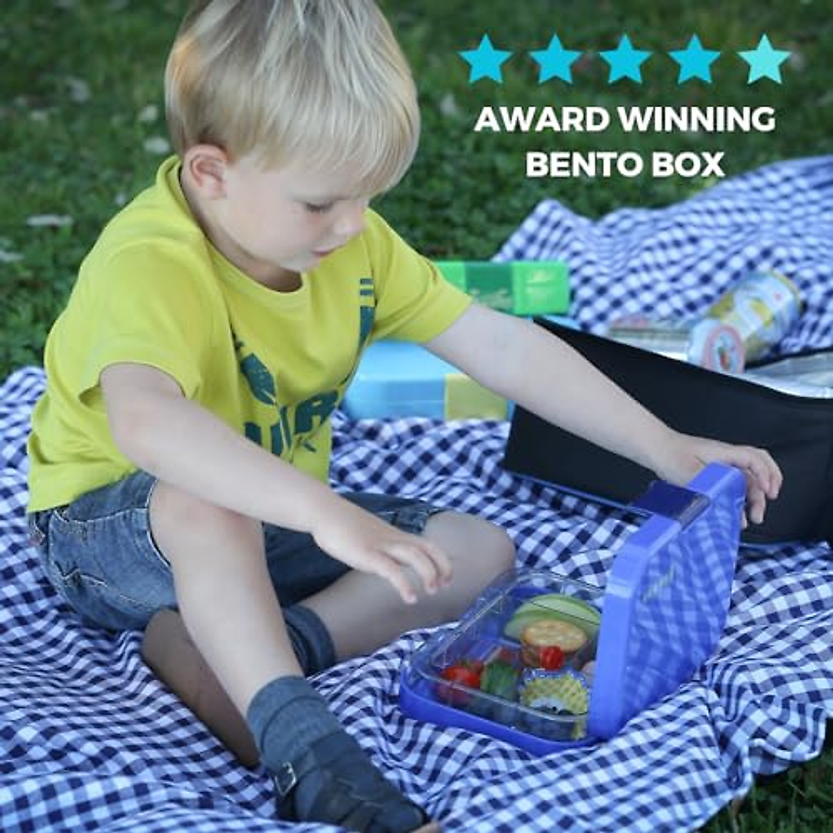 Yumbox Bento Lunch box for Kids (2-7); Leakproof 5-Compartment Design; Fits Standard Lunch Bags; Easy-Open Latch; Healthy Portion Control; Lightweight, Durable & BPA-Free (Surf Blue)