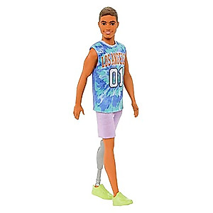 Barbie Fashionistas Ken Fashion Doll #212 with Prosthetic Leg, Los Angeles Jersey, Purple Shorts & Sneakers