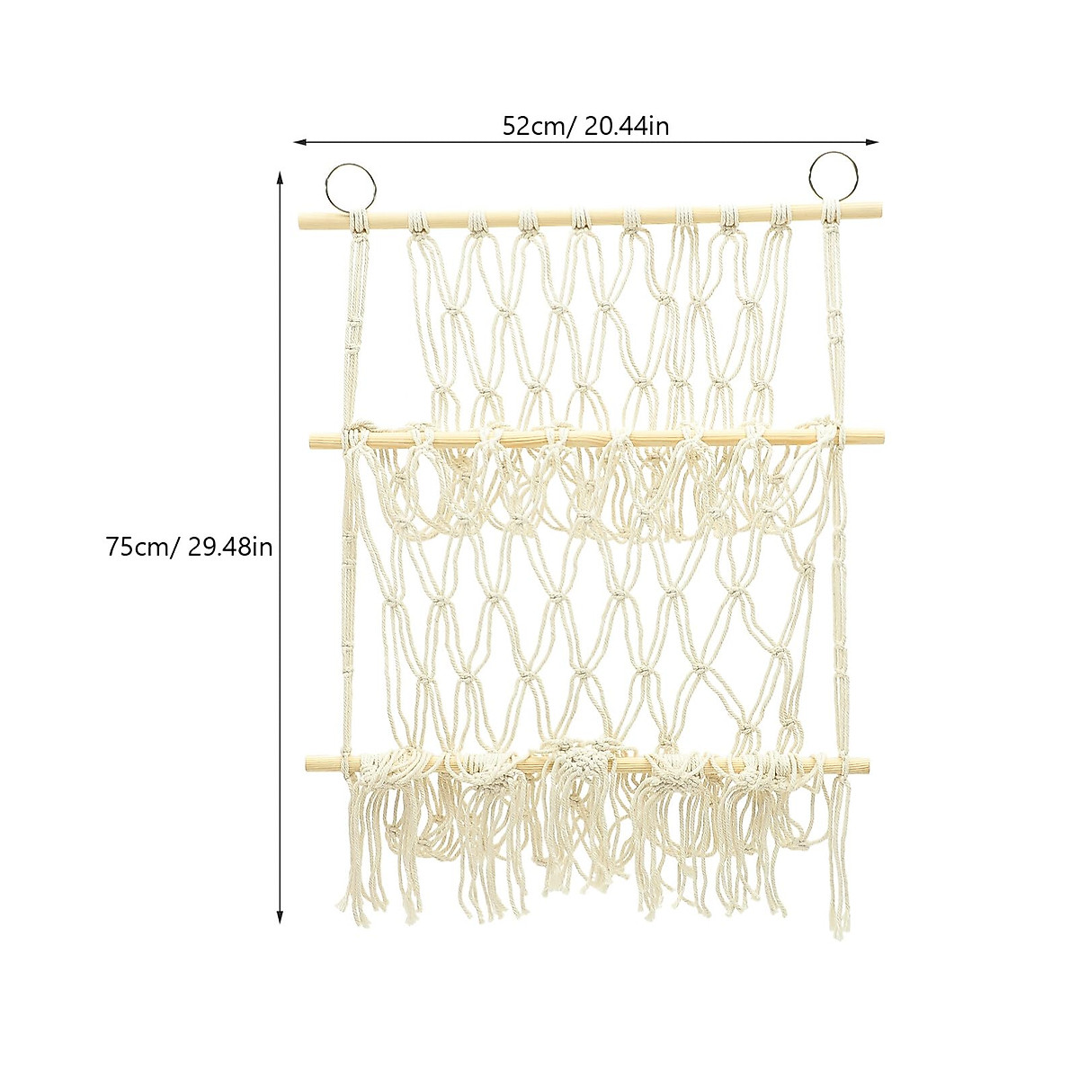 Toyvian Double Layer Hammock for Plush Toy, Macrame Net Tapestry Storage Rack Bookshelf Hammock Decorative Wall Hanging Stuffed Animal Hammock, White Household Wooden Stick Storage Net Bag
