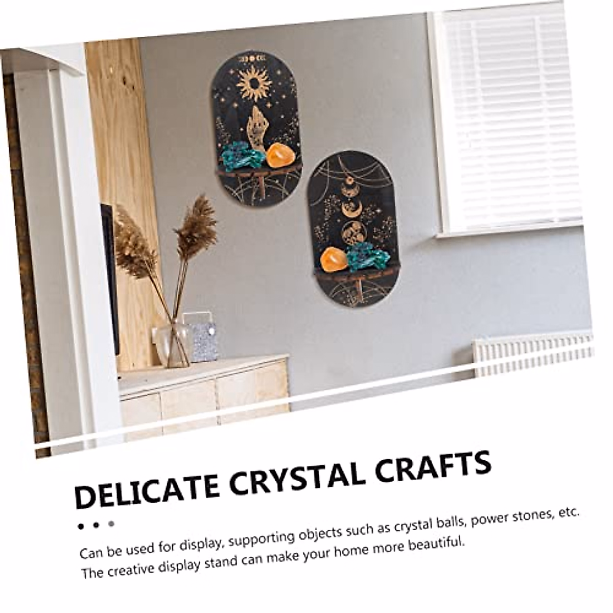 CIYODO 2pcs Storage Wall Shelves Black Wall Shelves Ornament Display Stand Crystals Stones Wall Shelf Stone Shelf Wooden Crystal Rack Ledge Base Hand Frame Party Display Holder Black Shop