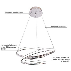 CHYING Modern Pendant Light with Irregular Ring Lights 40W LED Adjustable Chandelier 39.4 inch Ceiling Light Fixture for Dining Room Bedroom Living Room 39.4in Chrome