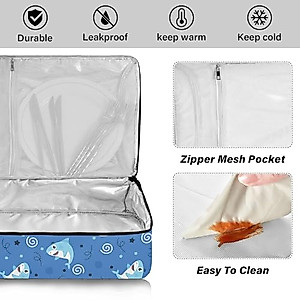 Kcldeci Insulated Thermal Food Carrier Insulated Casserole Carrier for Hot or Cold Food,Cute Sharks Cartoon Pattern Insulated Tote Bag for Potluck Cookouts Parties Picnic,Lasagna Lugger