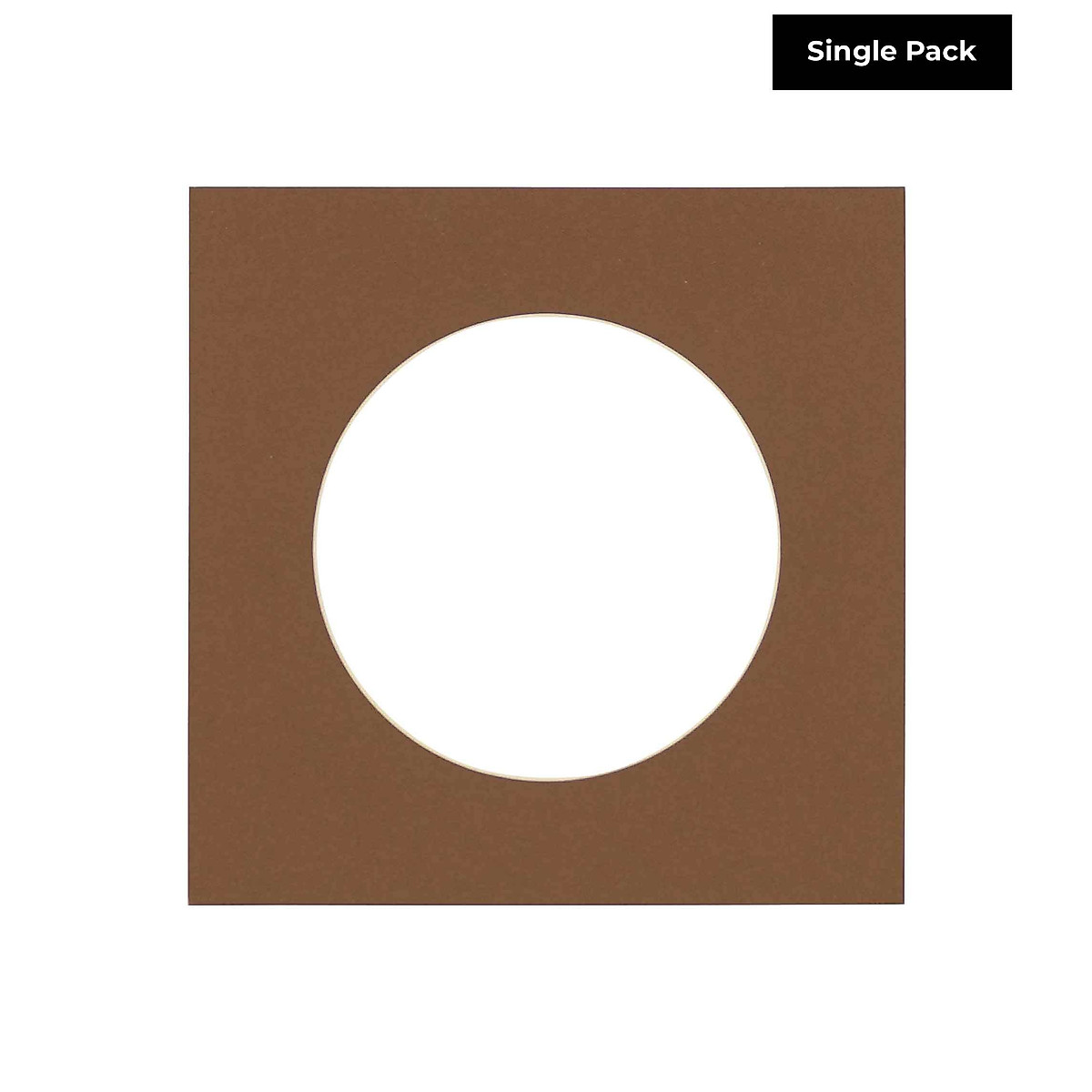 11x11 Mat Bevel Cut for 7x7 Photos - Precut Aged Oak Brown Circle Shaped Photo Mat Board Opening - Acid Free Matte to Protect Your Pictures - Bevel Cut for Family Photos, Pack of 1 Matboard